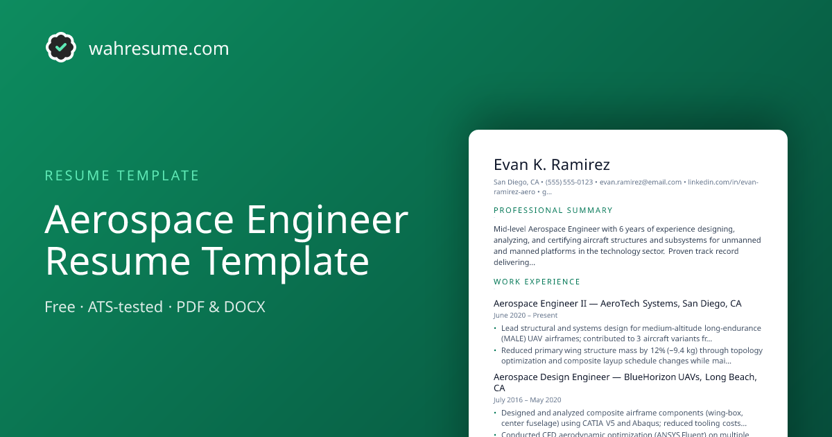 Aerospace Engineer Resume Template (Free) | ATS-Tested — WahResume