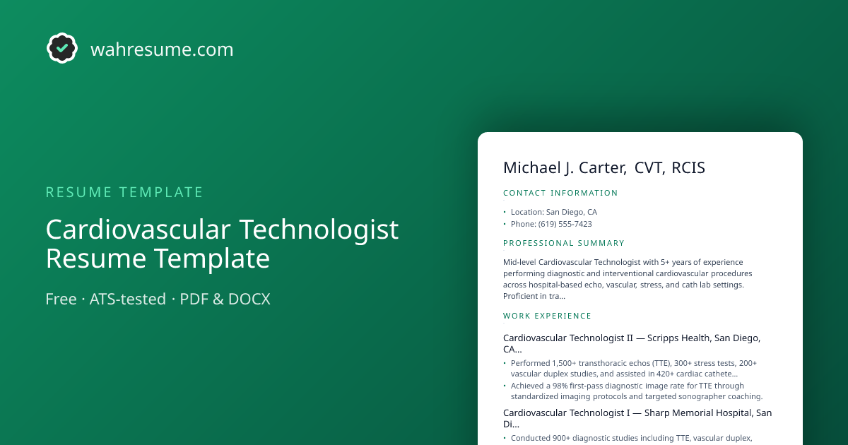 Cardiovascular Technologist Resume Template | ATS-Tested