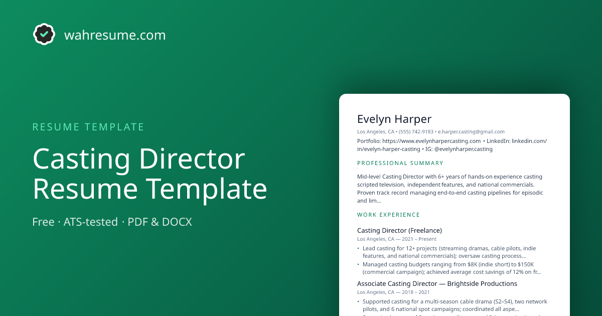 Casting Director Resume Template (Senior) | Free ATS-Tested