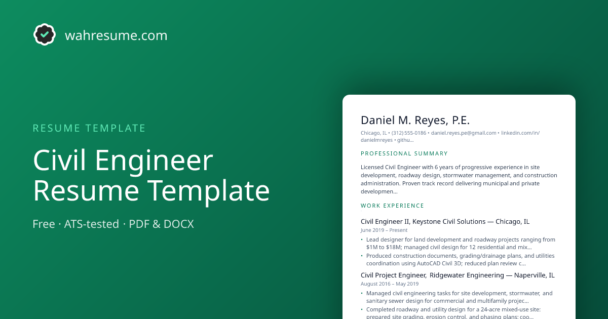 Civil Engineer Resume Template | Free ATS-Tested