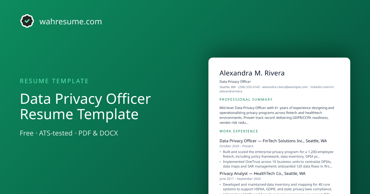 Data Privacy Officer Resume Template | Free ATS-Tested