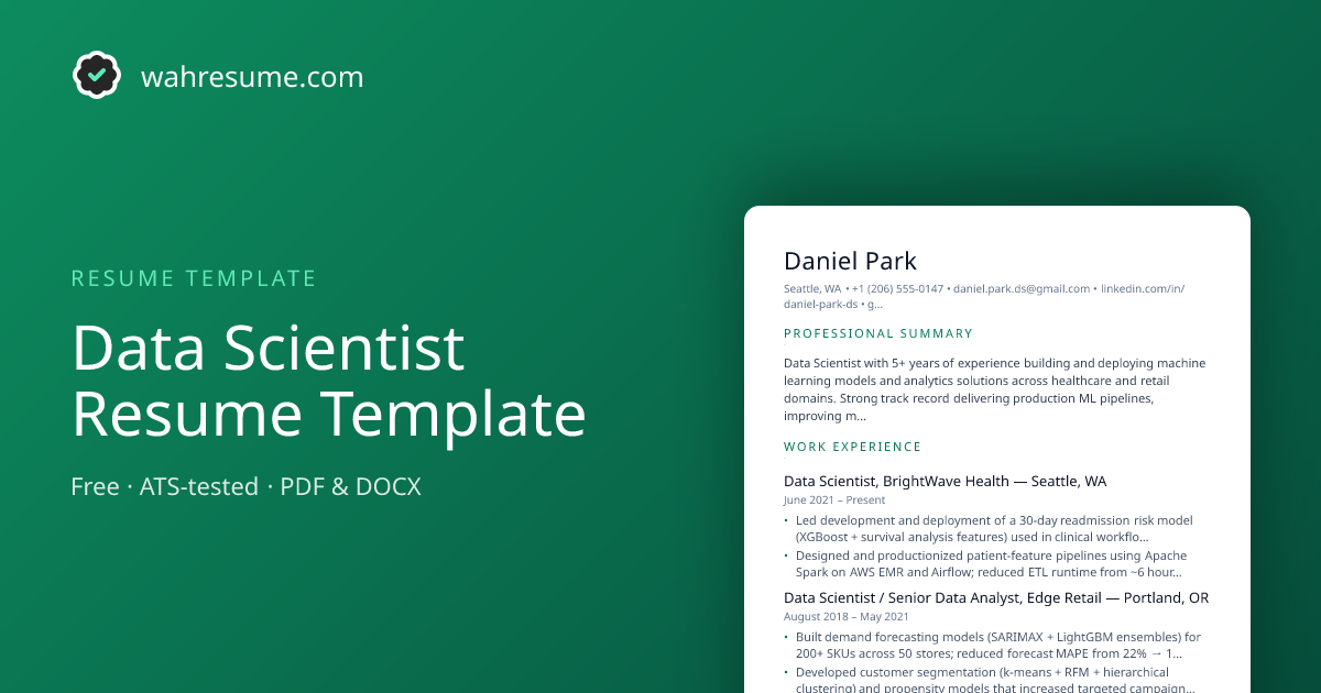 Data Scientist Resume Template | Free ATS-Tested