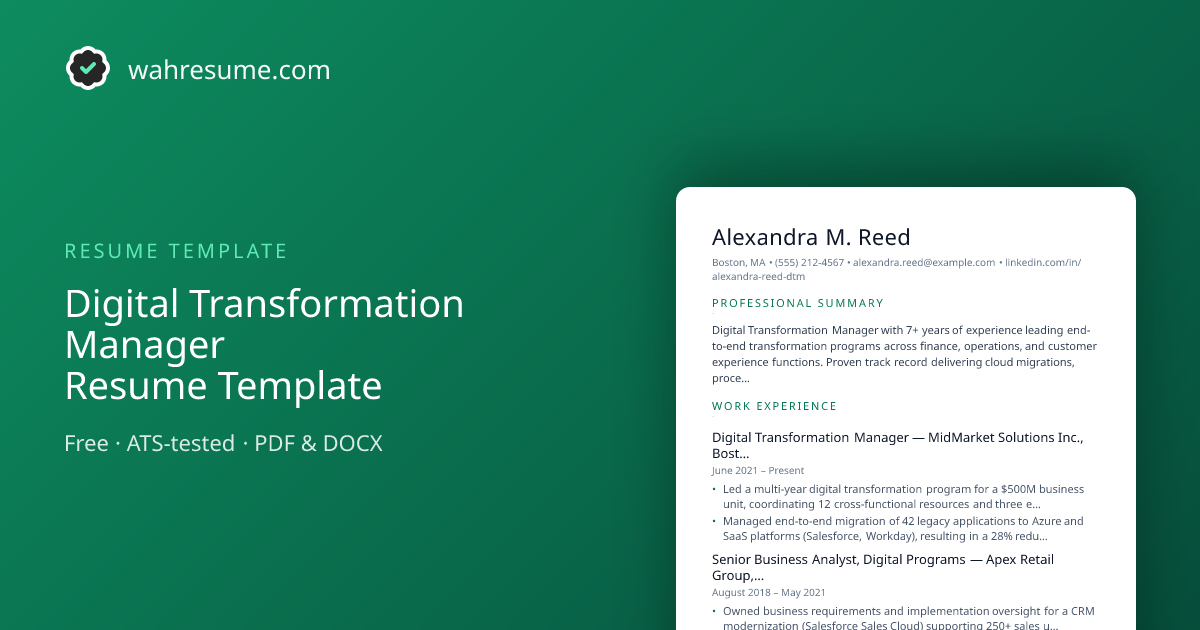 Digital Transformation Manager Resume Template | ATS-Tested