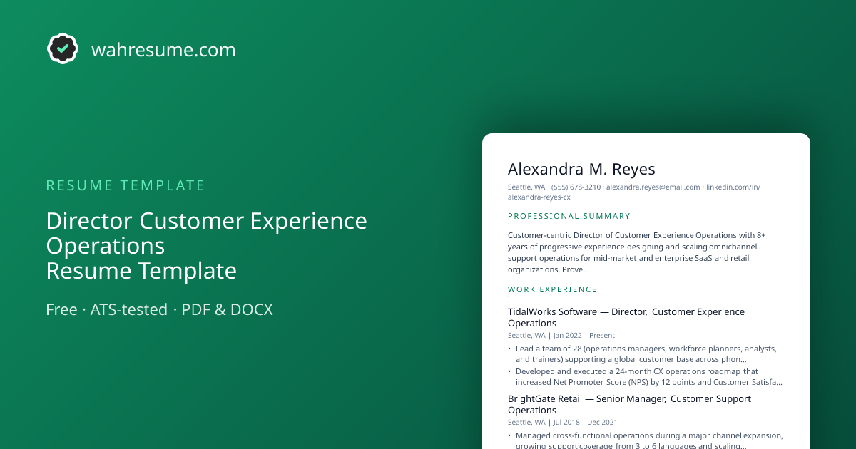 Director Customer Experience Operat Resume Template | ATS-Tested