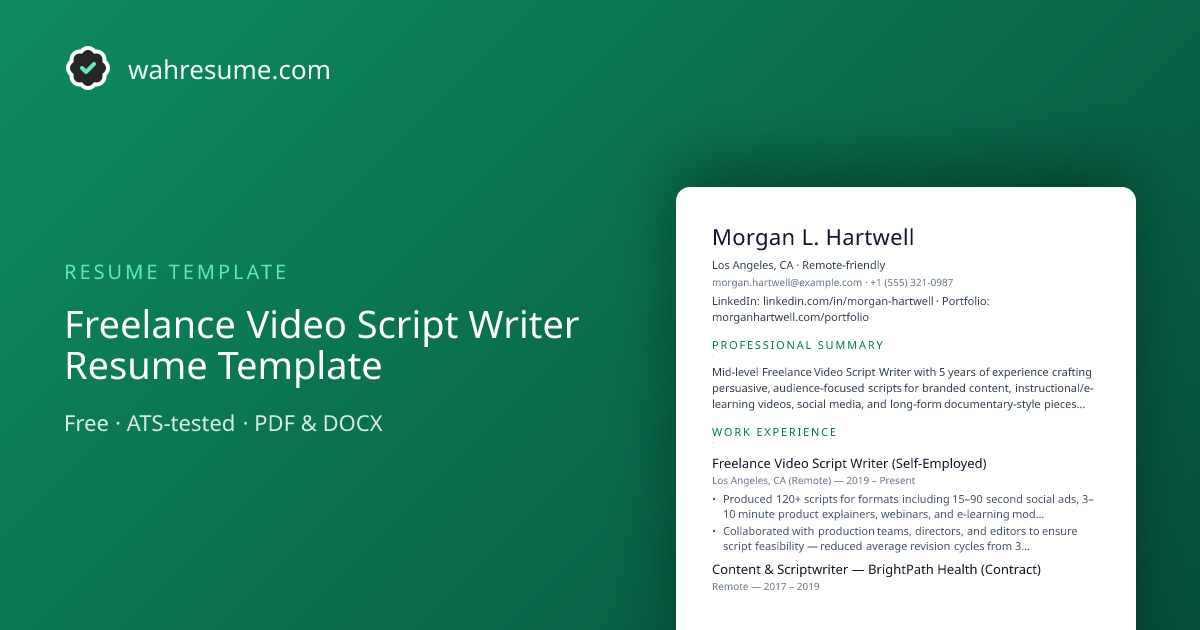 Freelance Video Script Writer Resume Template | ATS-Tested