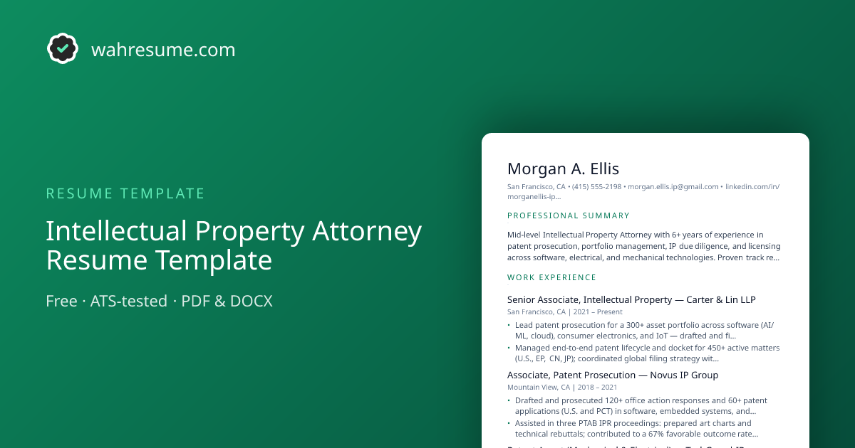 Intellectual Property Attorney Resume Template | ATS-Tested