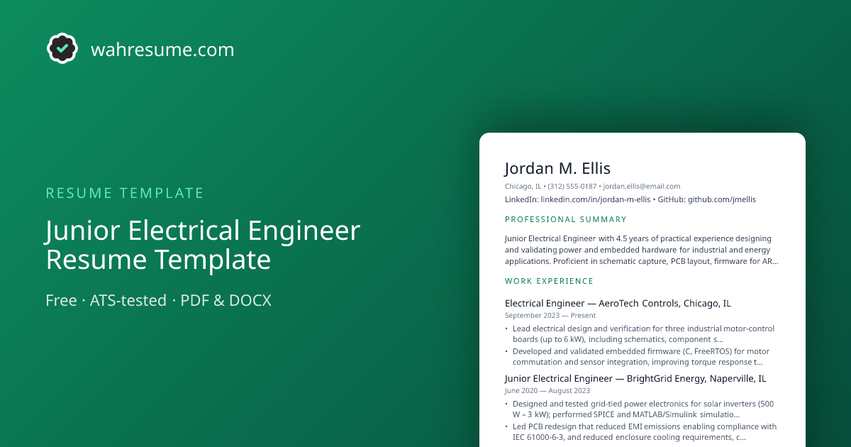 Junior Electrical Engineer Resume Template | Free ATS-Tested