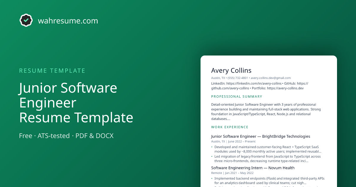 Junior Software Engineer Resume Template | Free ATS-Tested
