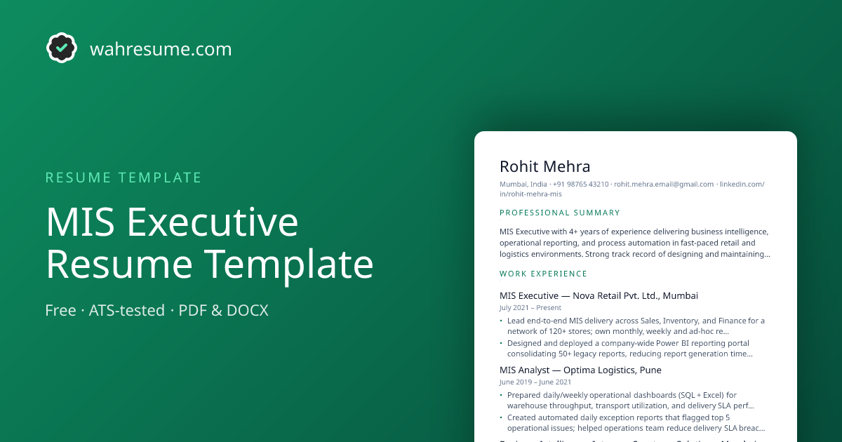 MIS Executive Resume Template (Free) | ATS-Tested — WahResume