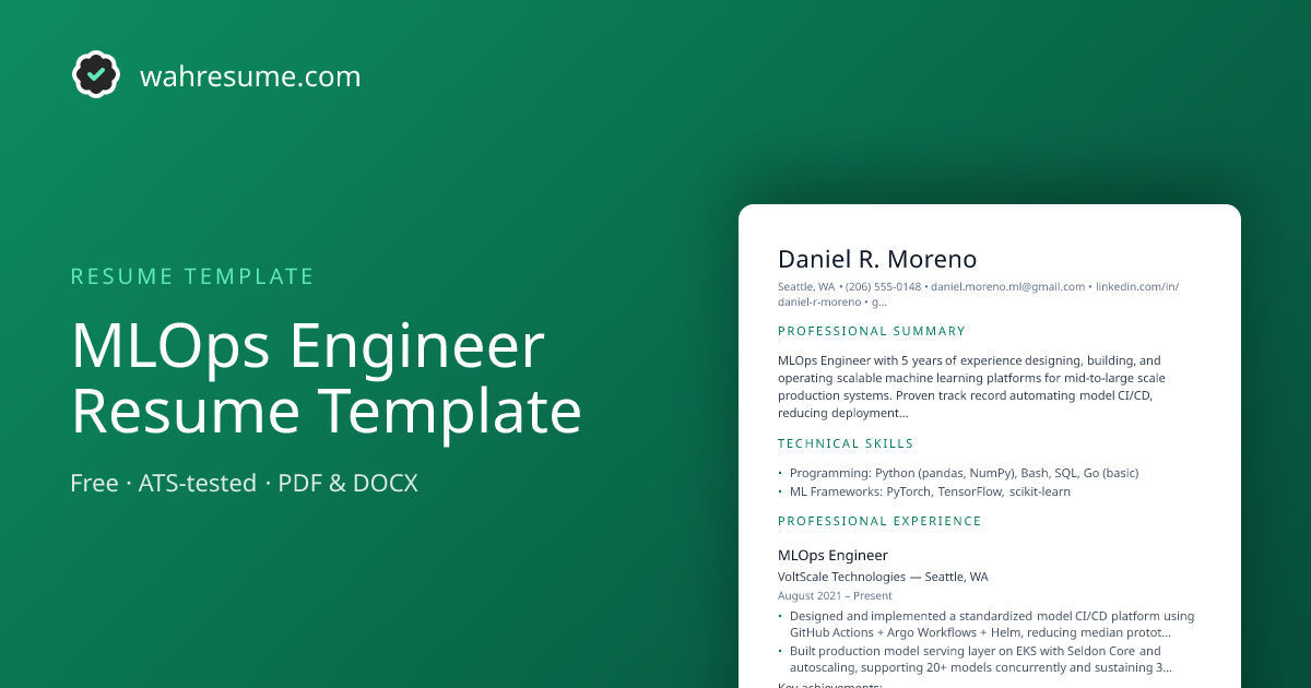 MLOps Engineer Resume Template (Mid-Level) | Free ATS-Tested