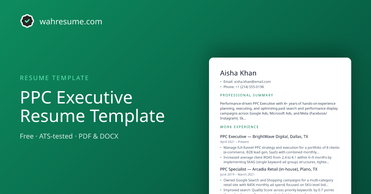 PPC Executive Resume Template | Free ATS-Tested