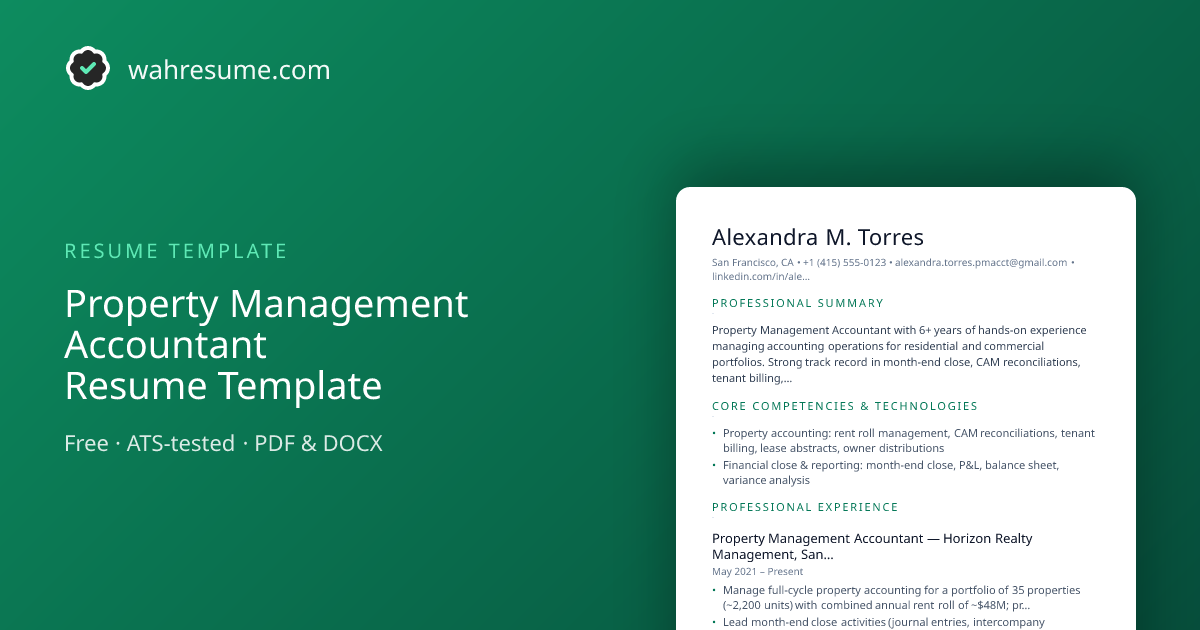 Property Management Accountant Resume Template | ATS-Tested