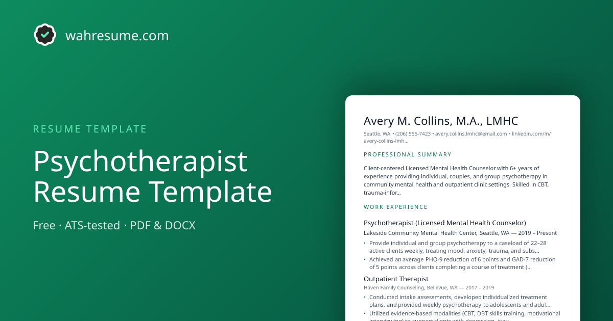 Psychotherapist Resume Template | Free ATS-Tested