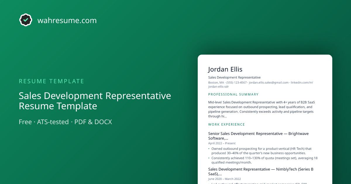 Sales Development Representative Resume Template | ATS-Tested