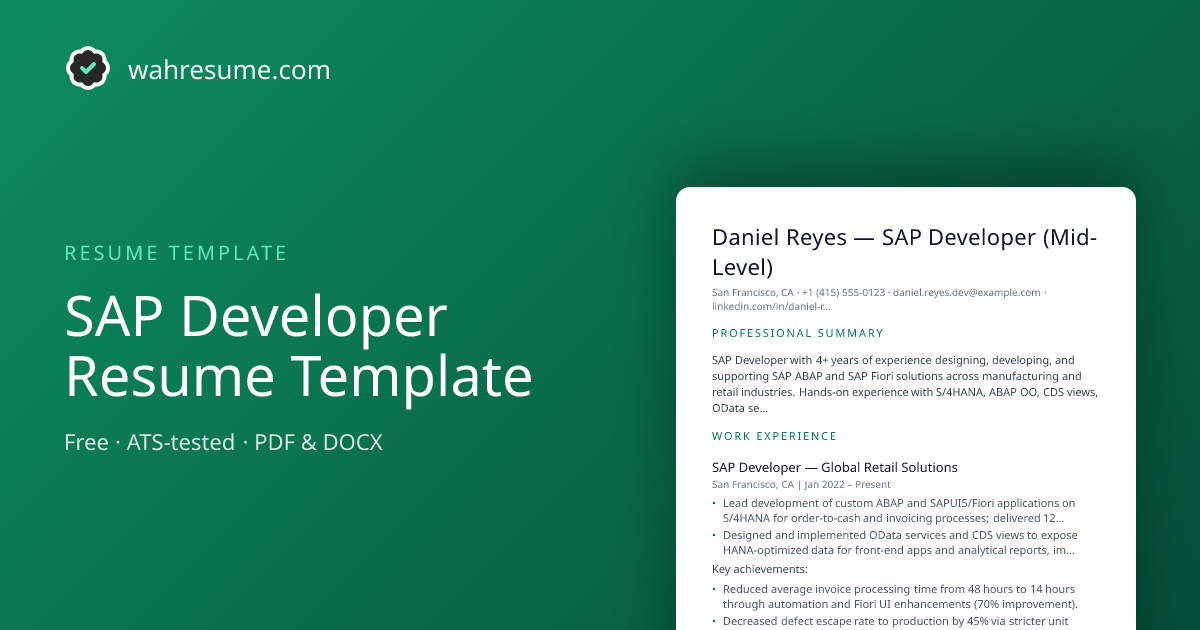 SAP Developer Resume Template | Free ATS-Tested