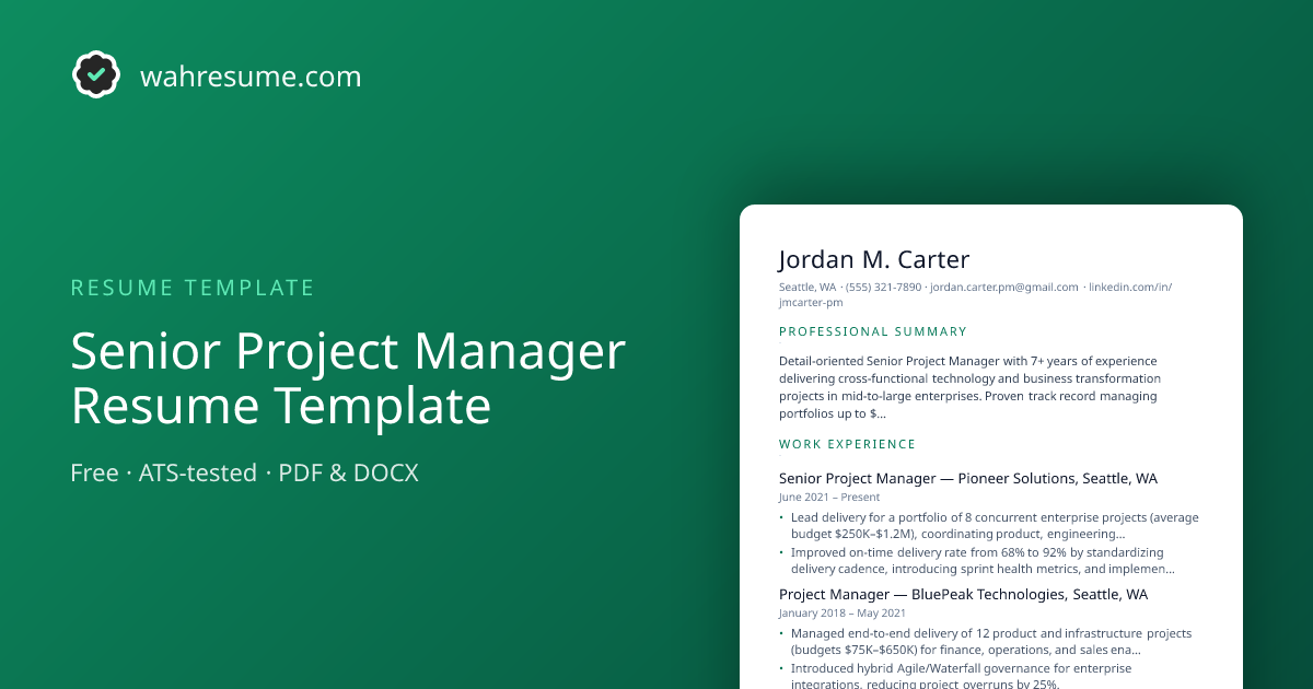 Senior Project Manager Resume Template | Free ATS-Tested