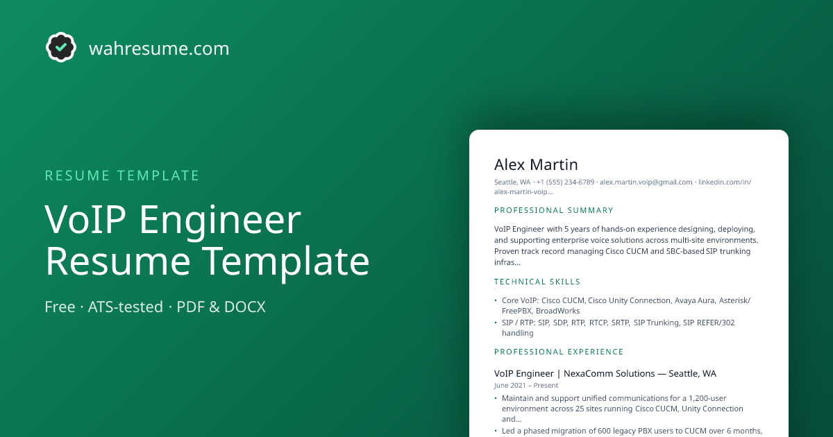 VoIP Engineer Resume Template | Free ATS-Tested